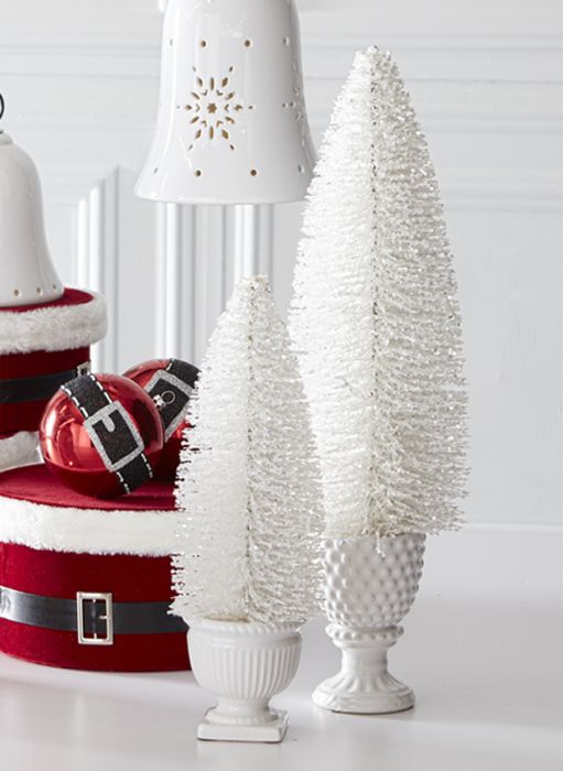 Glistening White Bottle Brush Tree Set of 3 | Antique Farmhouse
