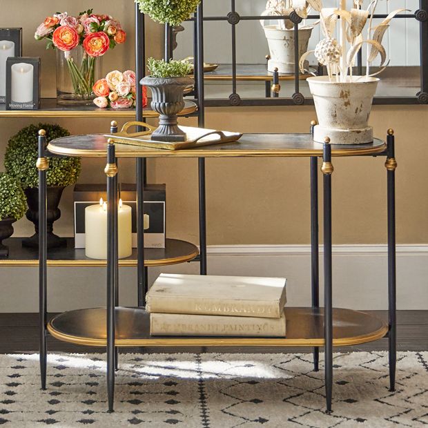 Gold Accented 2 Tier Console Table | Antique Farmhouse