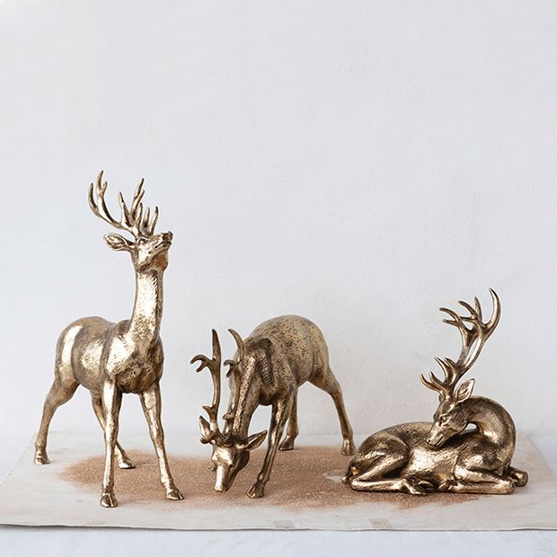 Gold Finish Decorative Deer Set of 2 | Antique Farmhouse
