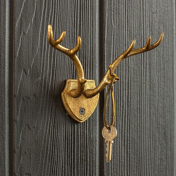 Gold Leaf Cast Iron Antler Hook Set of 2 | Antique Farmhouse