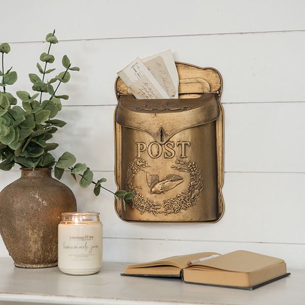Gold Metal Wall Mount Post Box | Antique Farmhouse