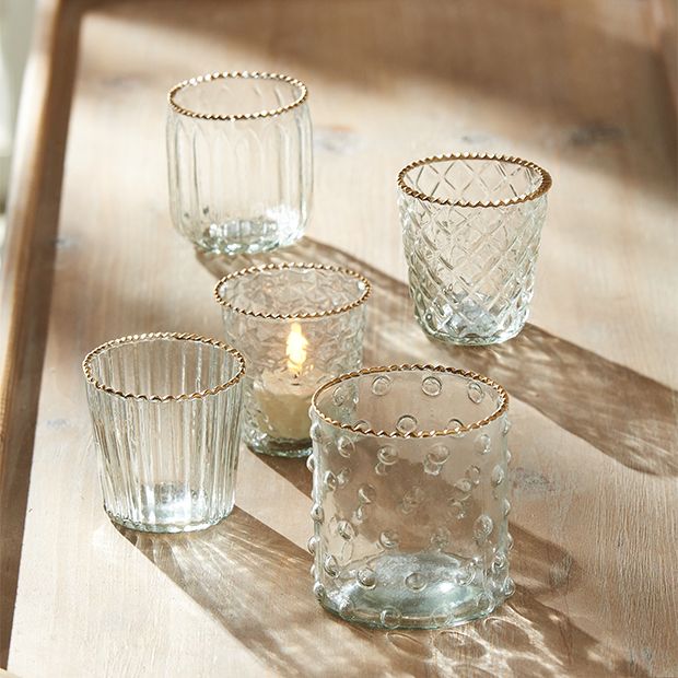 Gold Rim Glass Votive Candle Holder Set of 5 | Antique Farmhouse