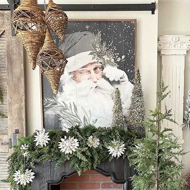Grayscale Santa Claus Wall Art | Antique Farmhouse
