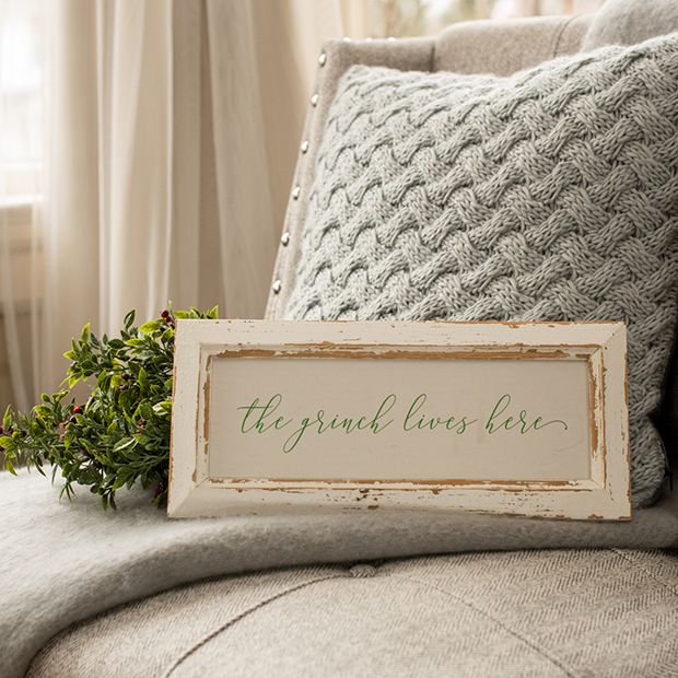 Grinch Lives Here Tabletop Sign | Antique Farmhouse
