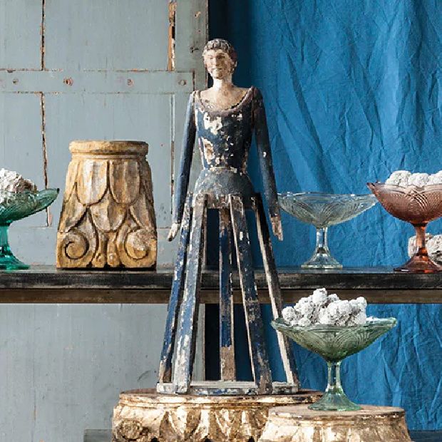 Hand Crafted Wooden Figure on Stand | Antique Farmhouse