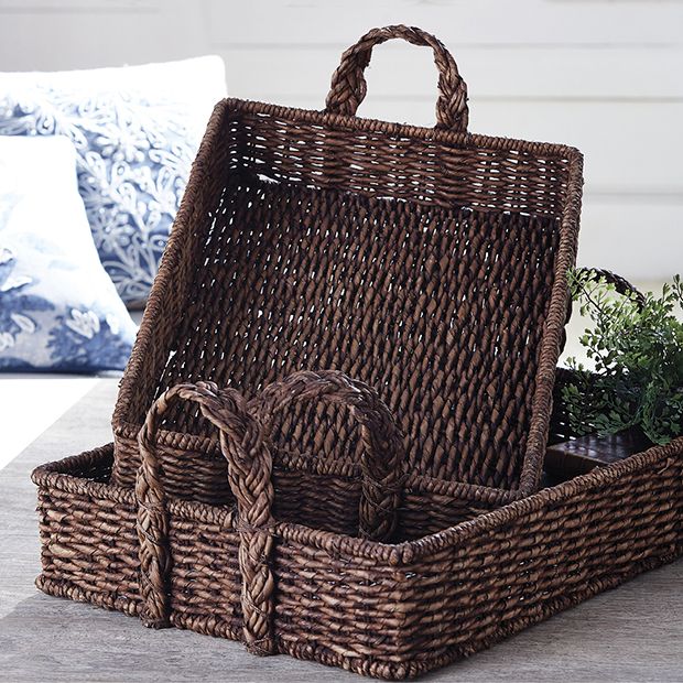 Handled Woven Basket Trays Set of 2 | Antique Farmhouse