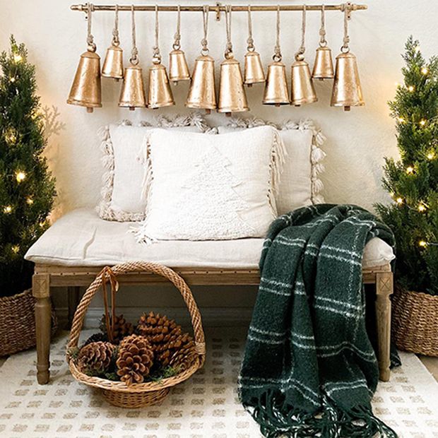 Hanging Brass Bells Wall Decor | Antique Farmhouse