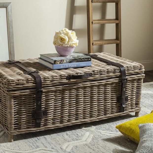 Hinge Top Rattan Coffee Table Trunk | Antique Farmhouse