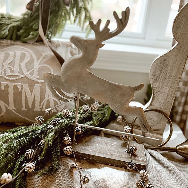 Leaping Deer on Wooden Base Tabletop Decor | Antique Farmhouse