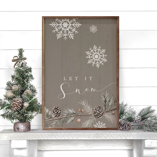 Let It Snow Snowflakes Gray Framed Wall Sign | Antique Farmhouse