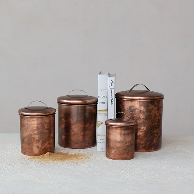 Lidded Copper Finished Stainless Steel Canisters Set of 4 | Antique ...