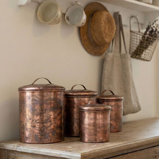 Lidded Copper Finished Stainless Steel Canisters Set of 4 | Antique ...