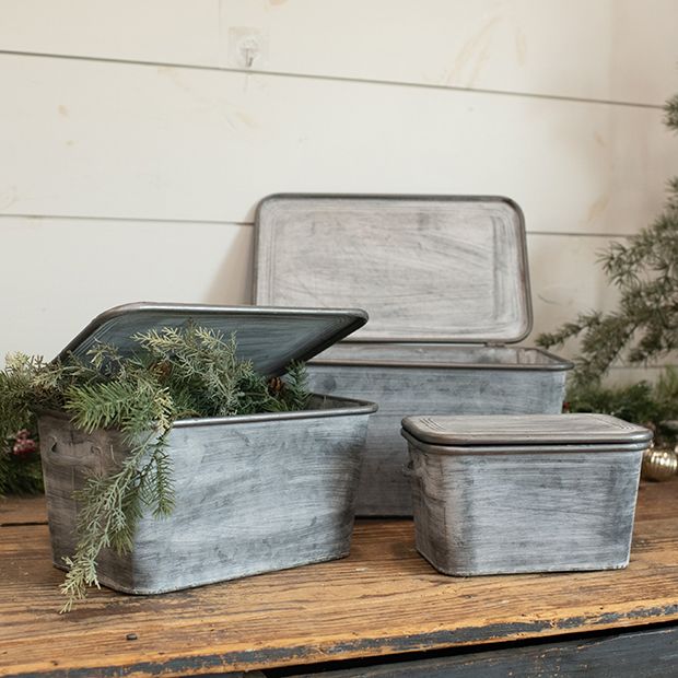 Lidded Metal Nesting Bins Set of 3 Antique Farmhouse