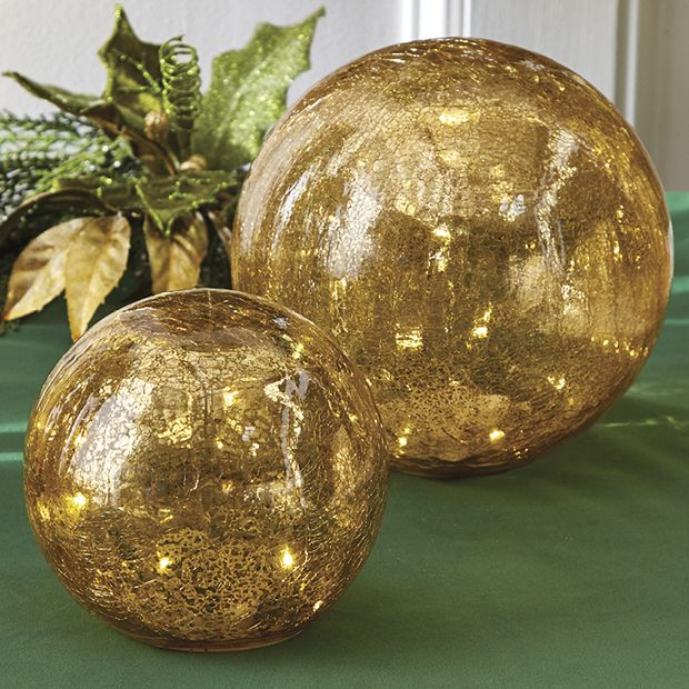 Lighted Decorative Mercuty Glass Balls Set of 2 | Antique Farmhouse