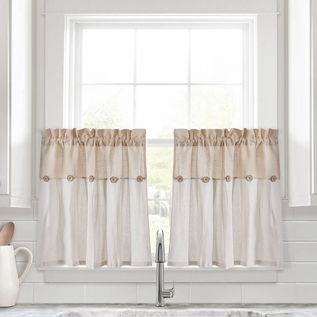 Linen Button Kitchen Window Tiers Set Natural | Antique Farmhouse