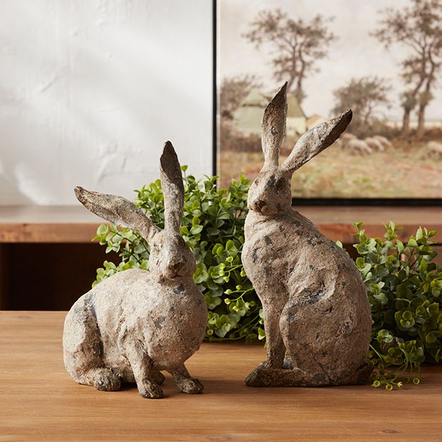 Long Ear Rabbit Statue Set of 2 | Antique Farmhouse
