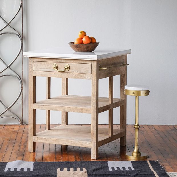 Marble Top Square Kitchen Island With Shelves | Antique Farmhouse