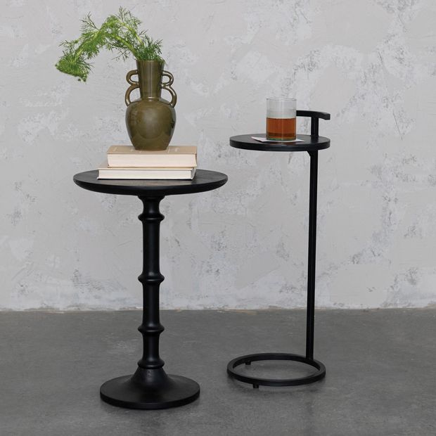 Matte Black Round Wood Side Table | Antique Farmhouse