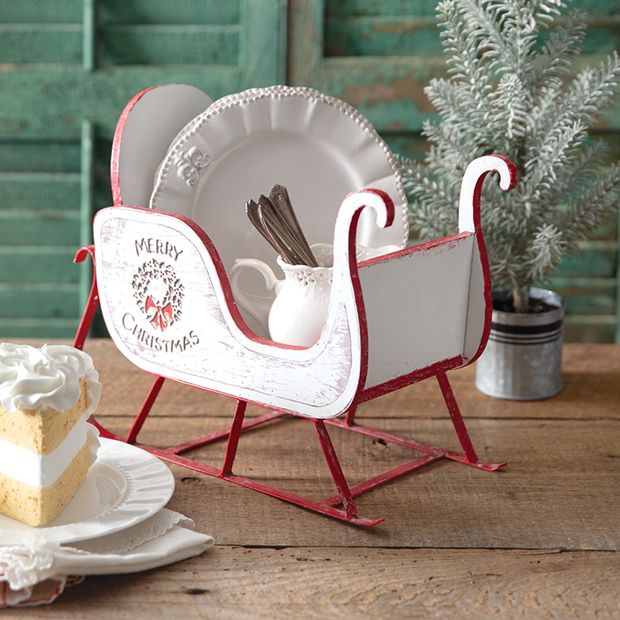 Merry Christmas Decorative Tabletop Sleigh | Antique Farmhouse
