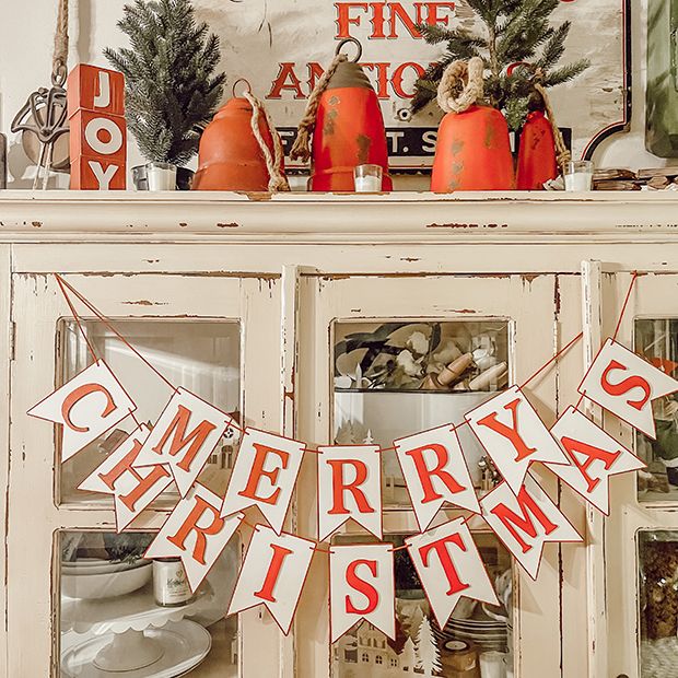 Merry Christmas Garland Banner | Antique Farmhouse