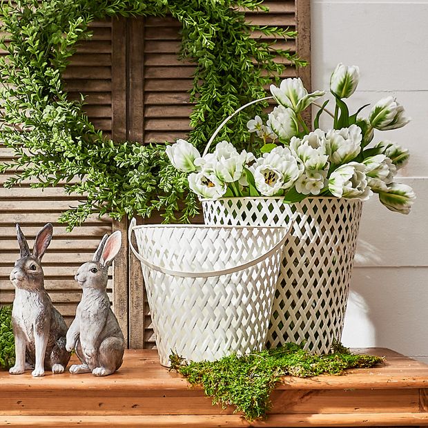 Metal Woven Lattice Basket Set of 2 | Antique Farmhouse