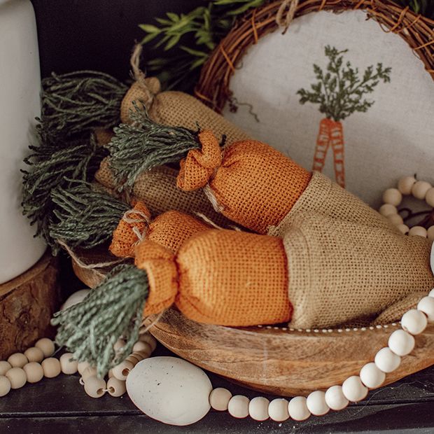 Mini Burlap Sack With Carrot Set of 3 | Antique Farmhouse