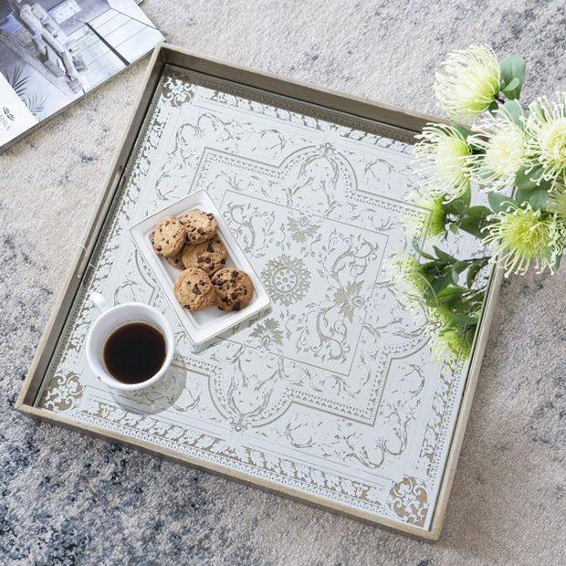 Mirrored Decorative Floral Tray | Antique Farmhouse