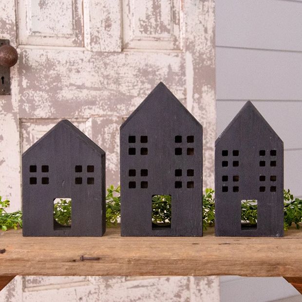 Modern Farmhouse Village House Tabletop Decor Set of 3 | Antique Farmhouse