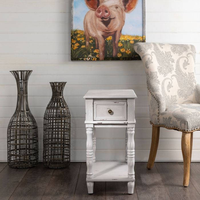 Narrow Farmhouse End Table With Drawer | Antique Farmhouse
