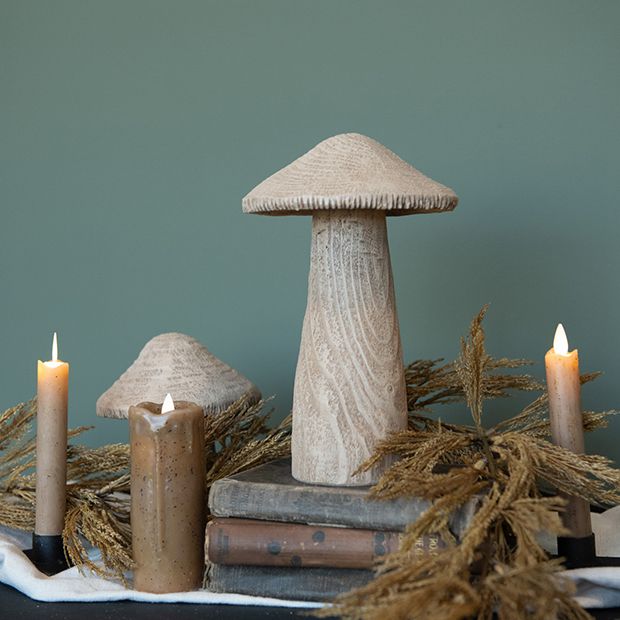 Natural Decorative Tabletop Mushroom Decor Set of 2 | Antique Farmhouse