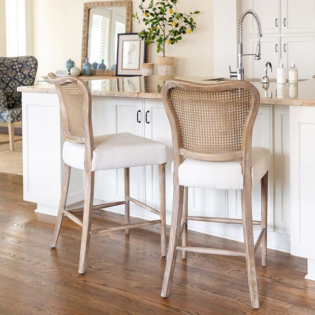 Natural Farmhouse Cane Back Bar Chair Set of 2 | Antique Farmhouse