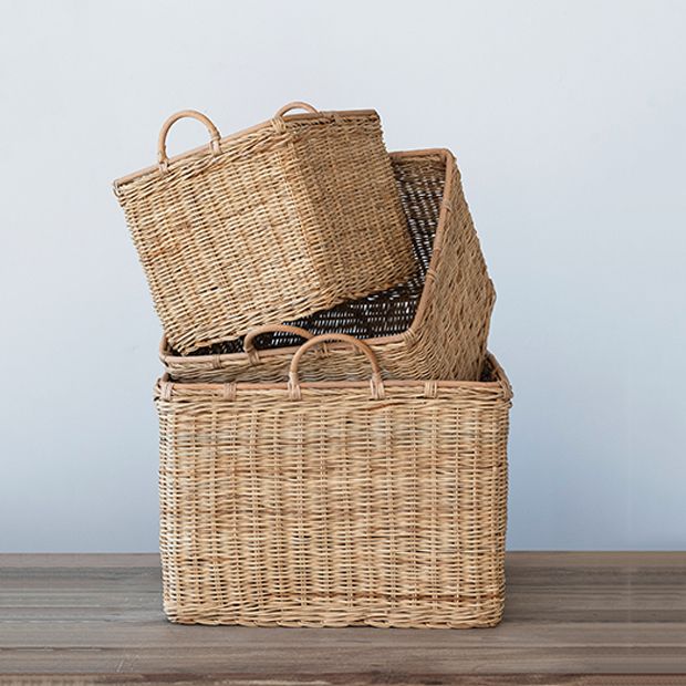 Natural Rattan Square Storage Baskets Set of 3 | Antique Farmhouse