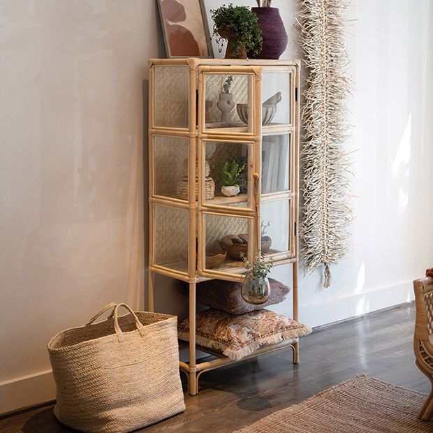 Natural Rattan Storage Cabinet | Antique Farmhouse