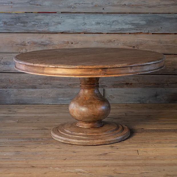 Natural Wood Round Pedestal Dining Table Antique Farmhouse