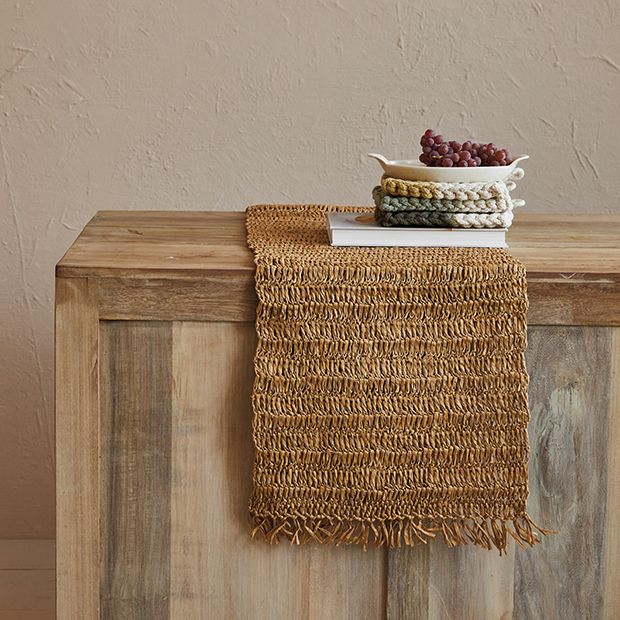 Natural Woven Raffia Table Runner | Antique Farmhouse