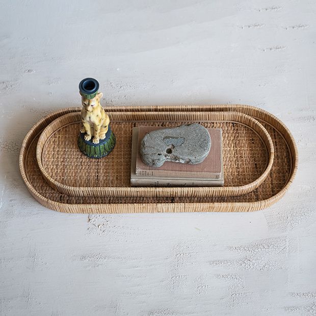 Natural Woven Rattan Nesting Tray Set of 2 | Antique Farmhouse
