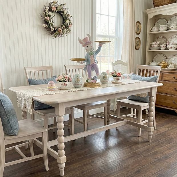 Neutral Beauty Turned Leg Expandable Dining Table | Antique Farmhouse