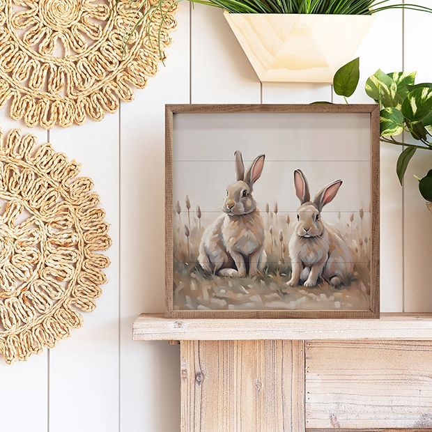 Neutral Two Rabbits Framed Wall Art | Antique Farmhouse