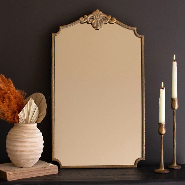 Ornate Elegance Antiqued Brass Wall Mirror | Antique Farmhouse
