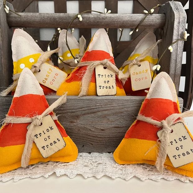 Painted Fabric Candy Corn Bowl Filler Set of 2 | Antique Farmhouse