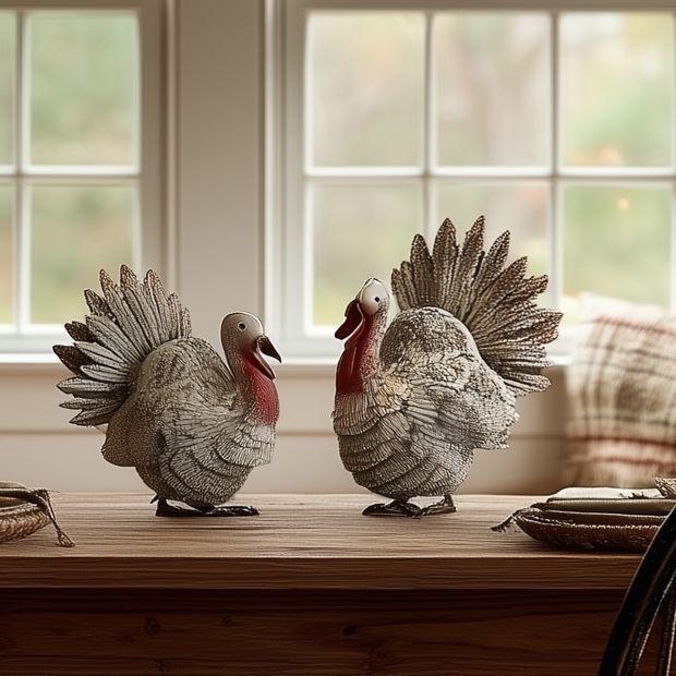 Painted Metal Tabletop Turkey Set of 2 | Antique Farmhouse