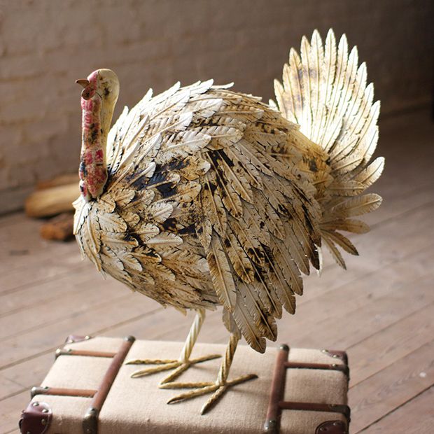 Painted Metal Turkey Figure | Antique Farmhouse