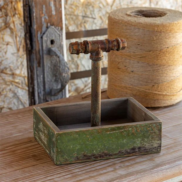 Painted Wood Box Caddy With Handle | Antique Farmhouse