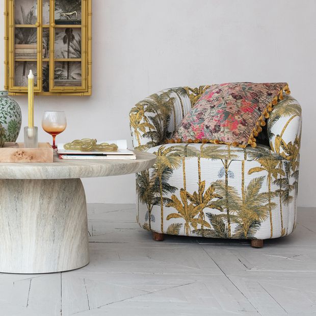 Palm Tree Pattern Upholstered Chair | Antique Farmhouse