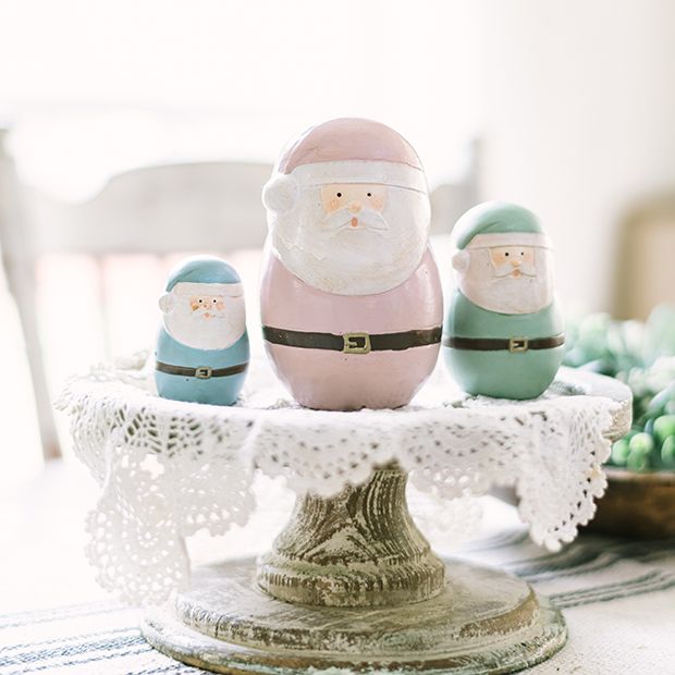 Pastel Tabletop Santa Figurines Set of 3 | Antique Farmhouse