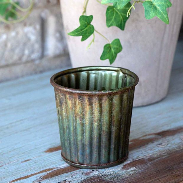 Petite Antiqued Metal Planter Pot | Antique Farmhouse