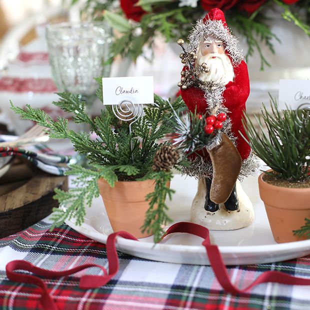 Potted Faux Evergreen Tree Place Card Holder Set of 4 | Antique Farmhouse