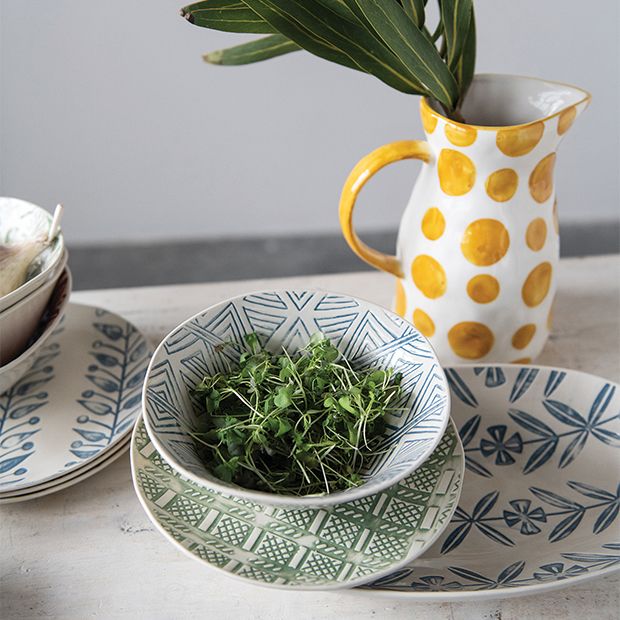 Pretty Pattern Stoneware Plate Collection Set of 4 | Antique Farmhouse