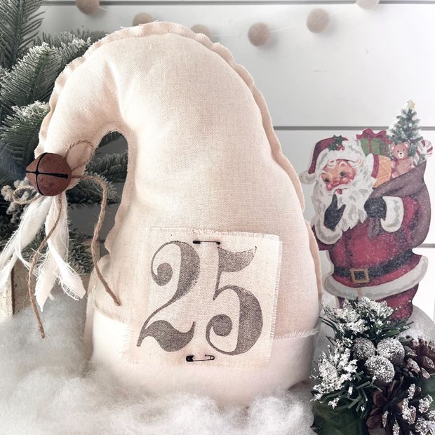 Primitive Cream Santa Hat Decor | Antique Farmhouse