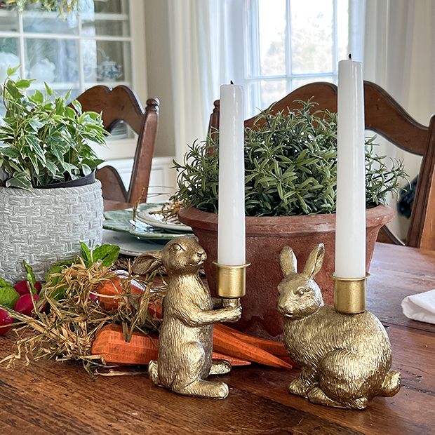 Rabbit Taper Candle Holder Set of 2 | Antique Farmhouse
